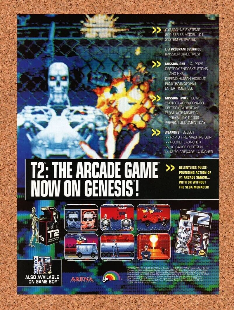 1993 T2 Terminator Arcade Game Genesis Original Advertisement / Retro – Bygone Pixels