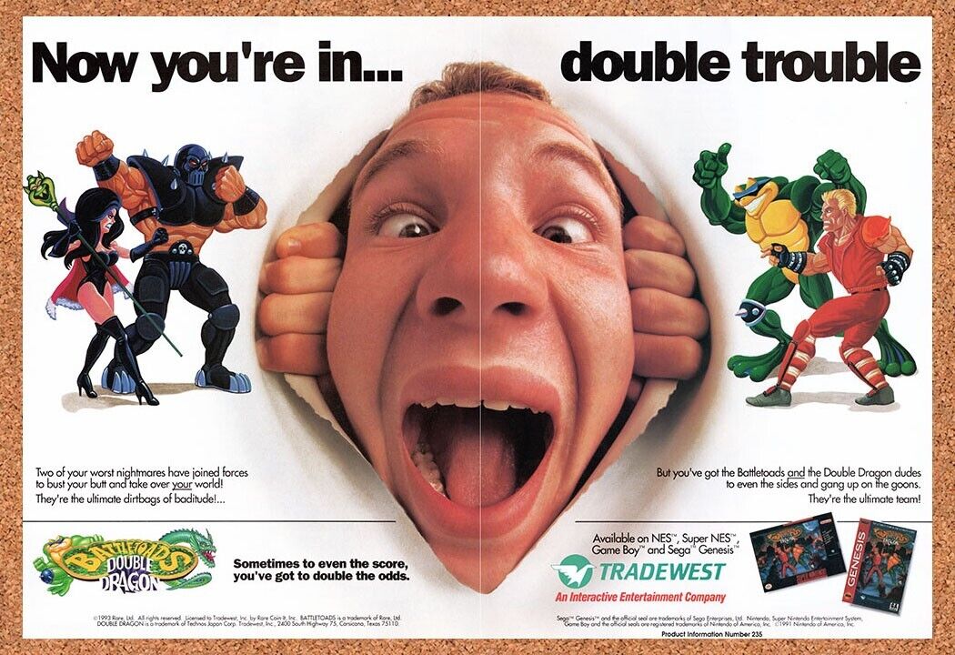 1993 Battletoads And Double Dragon SNES Original Ad v3 | Bygone Pixels